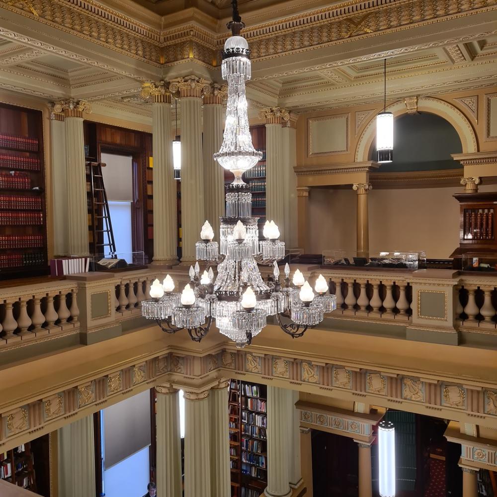 Parliament House Victoria – Library Crystal Chandelier removal – Blue ...